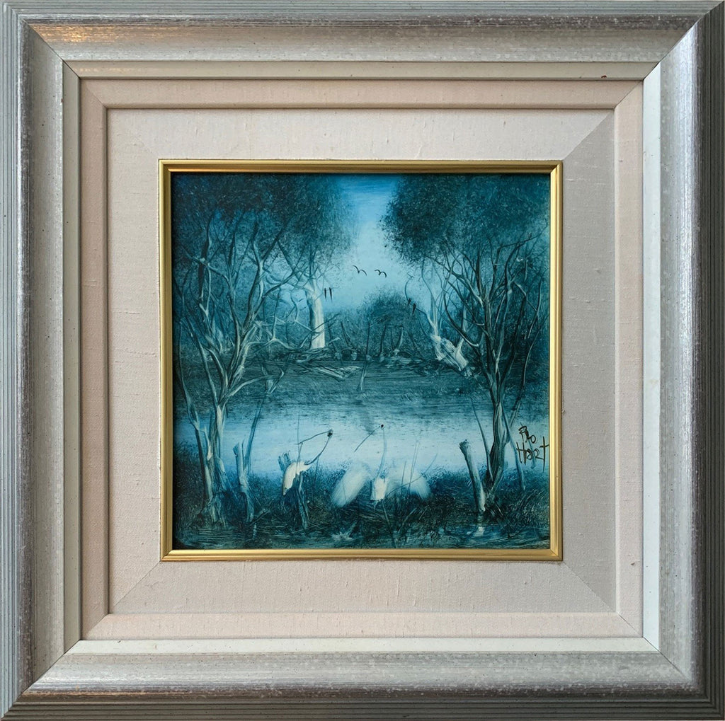 Pro Hart (1928-2006) - Large Original Oil Painting On Board 'Cranes' 2 ...