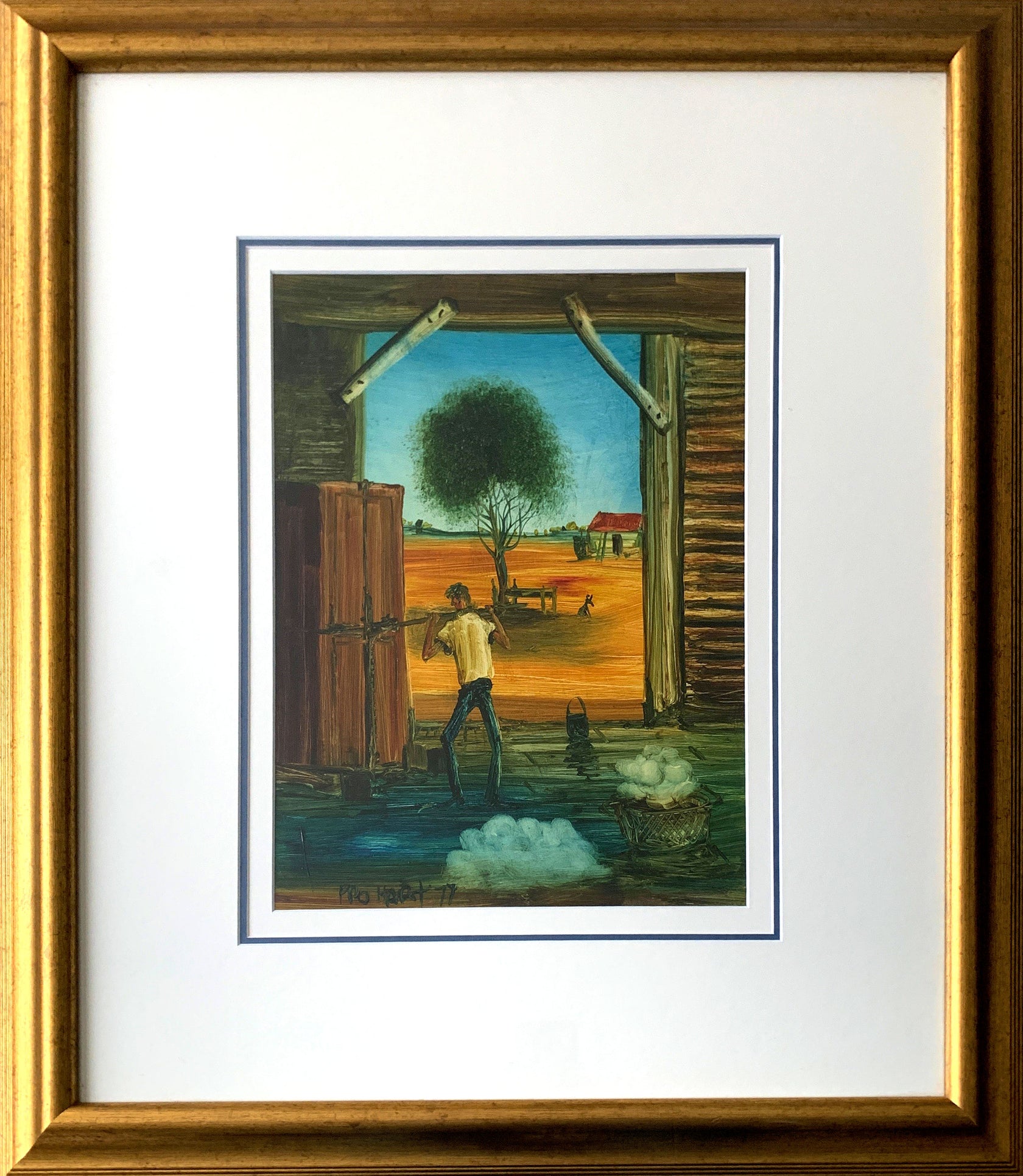 Pro Hart (1928-2006) Large Original Oil Painting On Board 'The Wool Sh ...